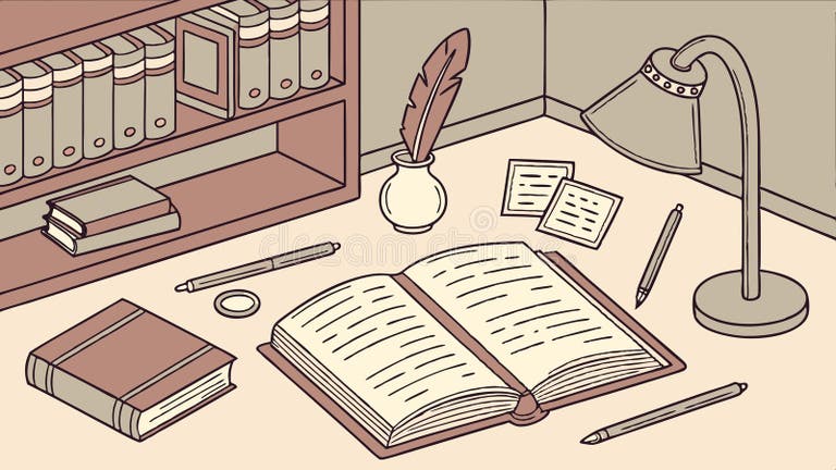 Study Desk with Book, Education and Learning for Academic Themes Vector ...