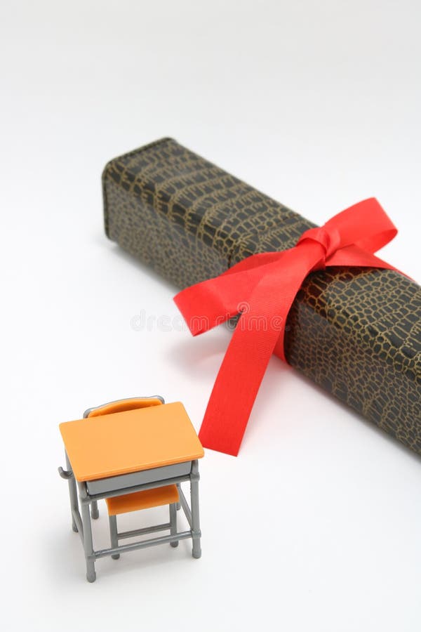 Study Desks and Diploma with a Red Ribbon on White Background. Stock ...