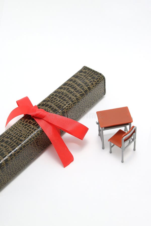 Study Desks and Diploma with a Red Ribbon on White Background. Stock ...