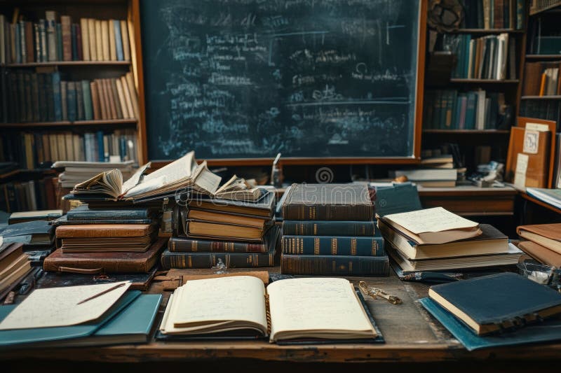 Study Desk Filled with Books, Notebooks, and Stationery in a Cozy ...