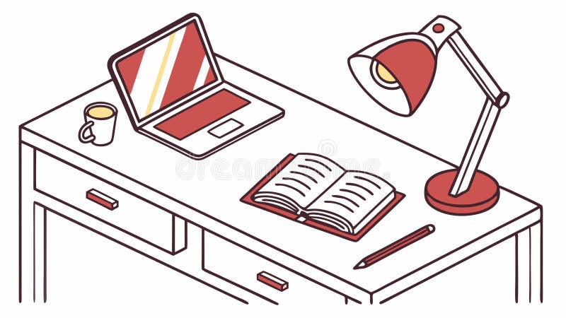 Study Desk with Laptop, Lamp and Open Book, Vector Design Generative AI ...