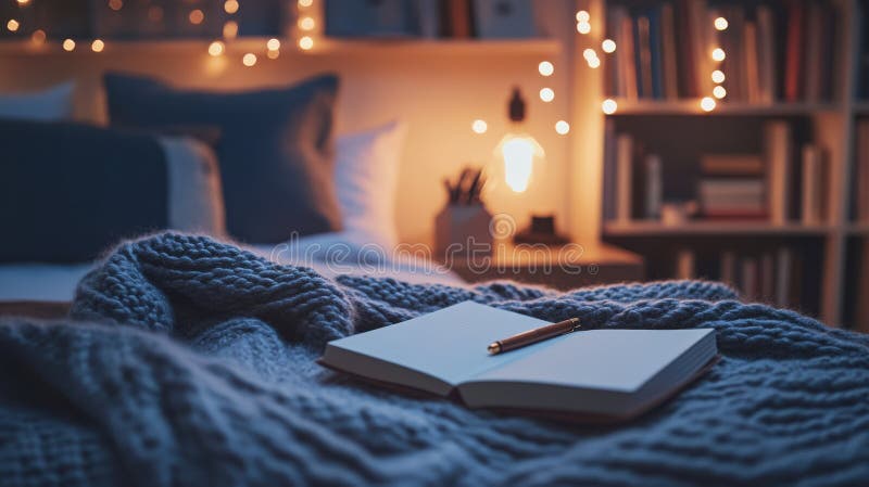 Study Desk with Warm Light and a Cozy Vibe, Featuring a Notebook and ...