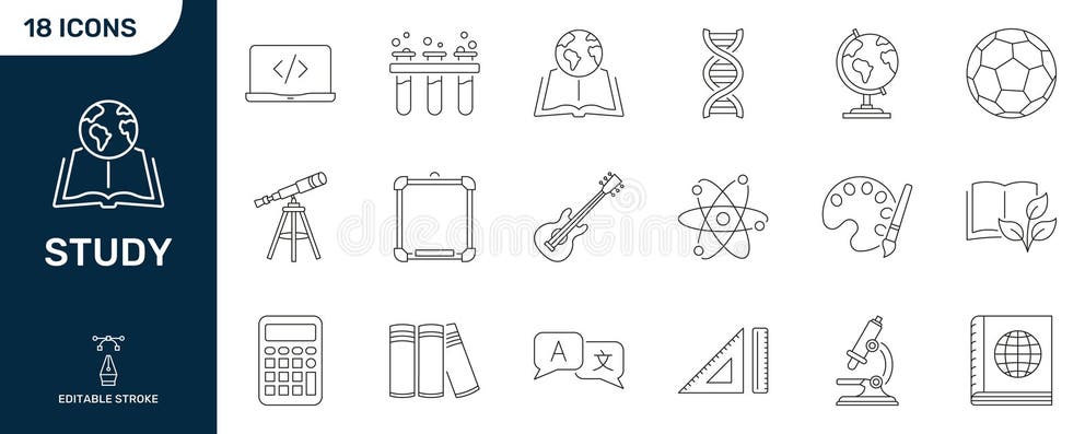 Study and Education Icon Set. Academic Subjects, Learning Tools ...