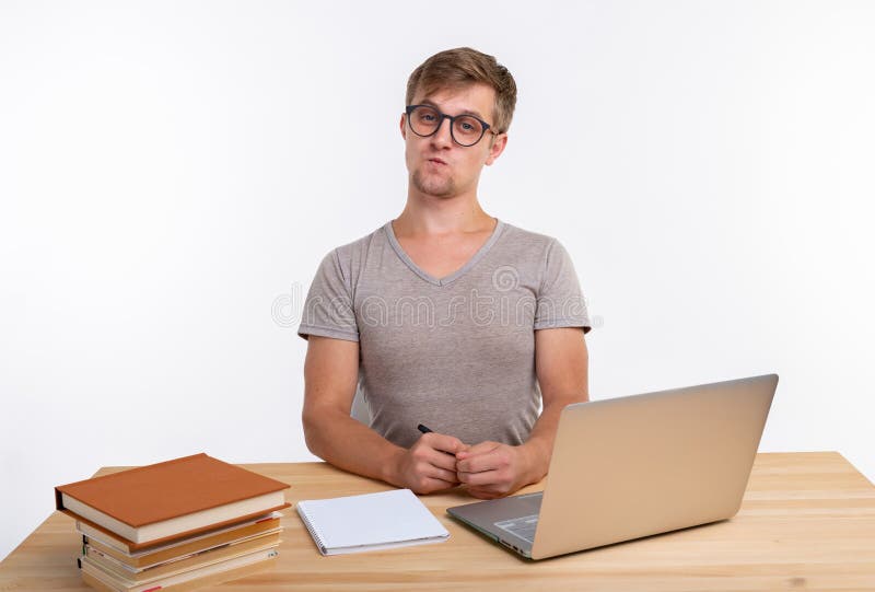 Study, Education, People Concept - Student Funny Man Doing Exercises in ...