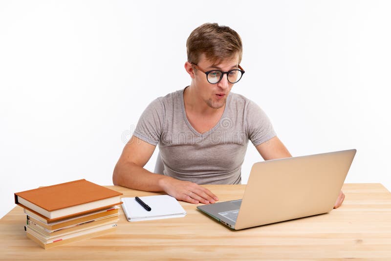 Study, Education, People Concept - Student Funny Man Doing Exercises in ...