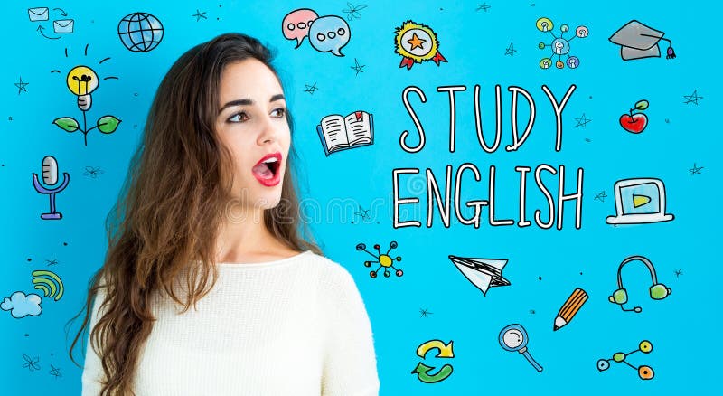 Study English Theme with Young Woman Stock Photo - Image of english ...