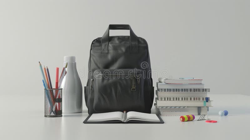 Stylish Black Backpack School Supplies Notebook Pencils Books Bag New ...
