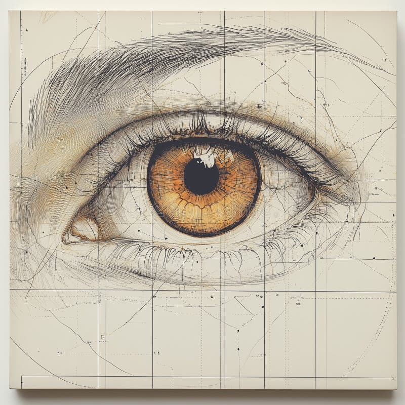 Study of an Eye Seen from the Front. Drawing on a Sheet of Paper Stock ...