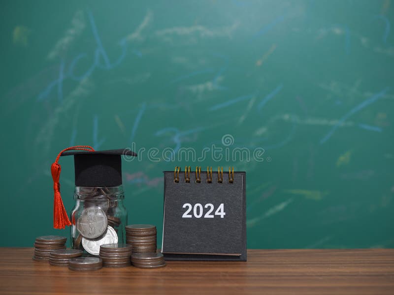 Study Goals, 2024 Desk Calendar, Glass Bottle with Graduation Hat and ...