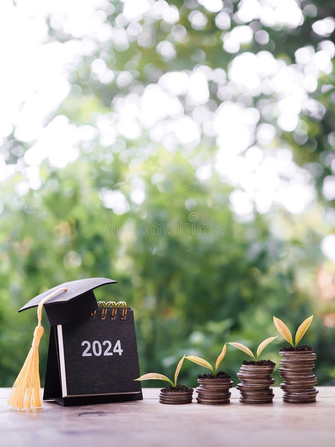Study Goals, 2024 Desk Calendar with Graduation Hat and Plants Growing ...