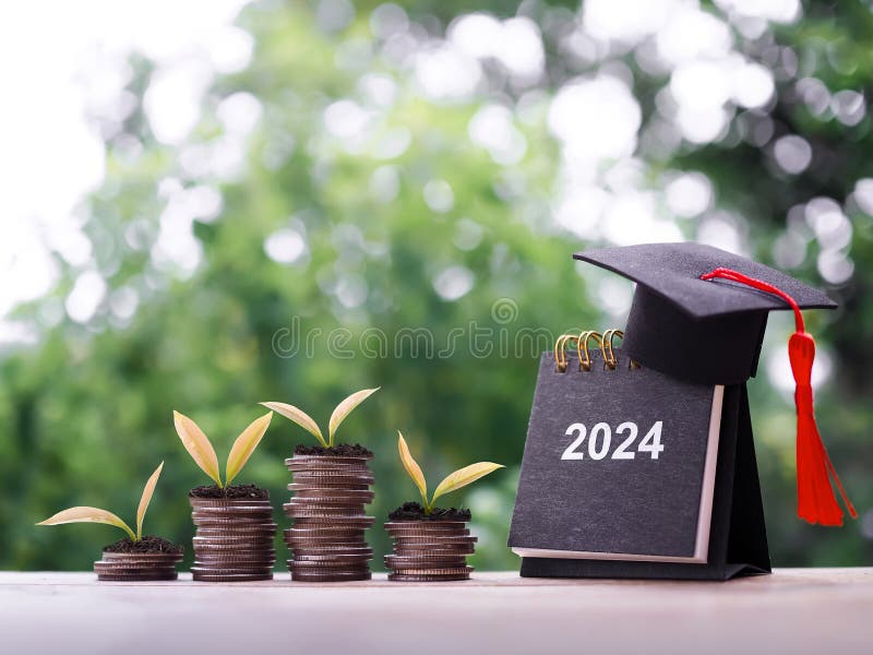 Study Goals, 2024 Desk Calendar with Graduation Hat and Plants Growing ...