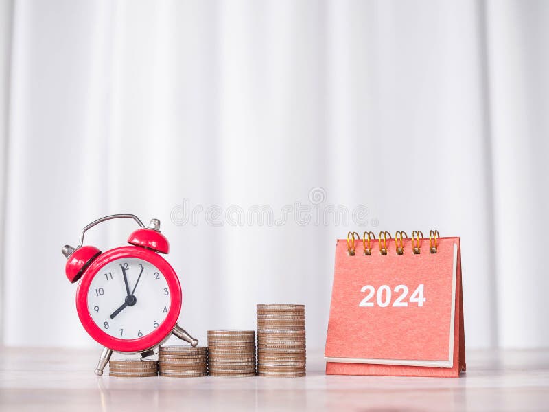 Study Goals, 2024 Desk Calendar, Red Alarm on Stack of Coins. the ...