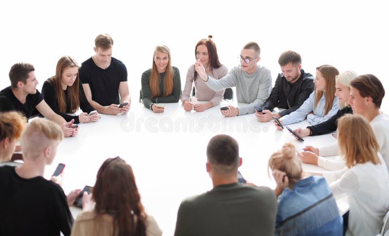 Study Group of Young People Sitting at a Round Table Stock Photo ...