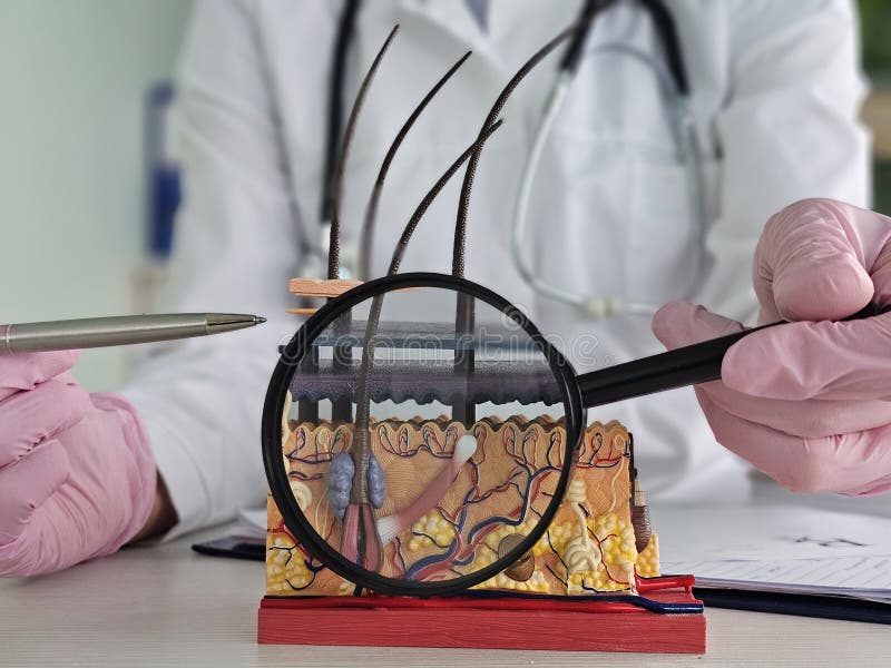 Study of Human Skin Anatomy and Magnifying Glass Stock Image - Image of ...