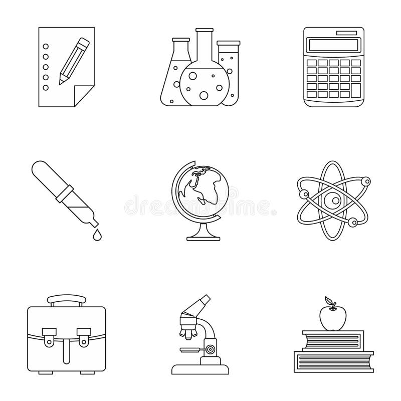 Study Icons Set, Outline Style Stock Vector - Illustration of life ...