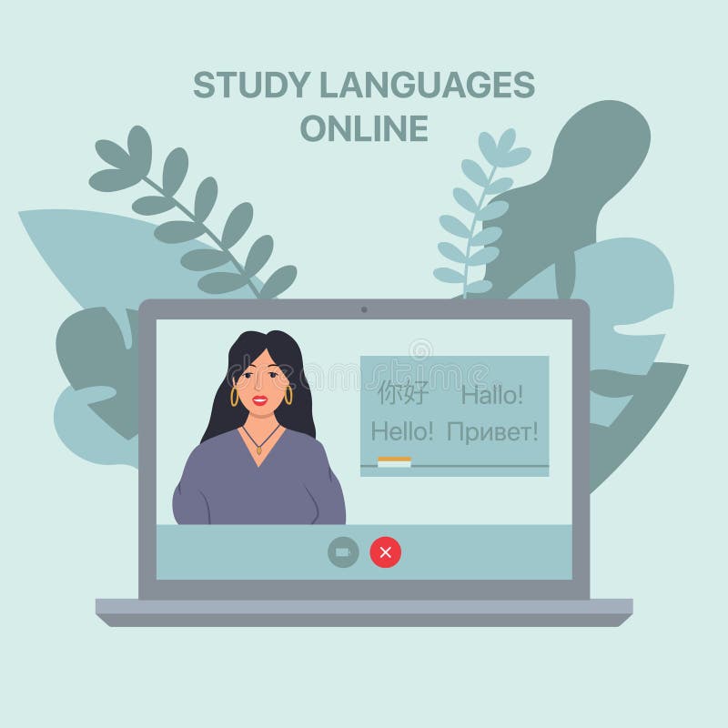 Study Languages Online with Teacher. Online Webinar, Tutorial Stock ...