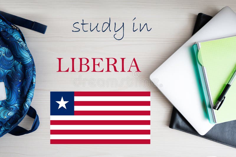 Study in Liberia. Background with Notepad, Laptop and Backpack Stock ...
