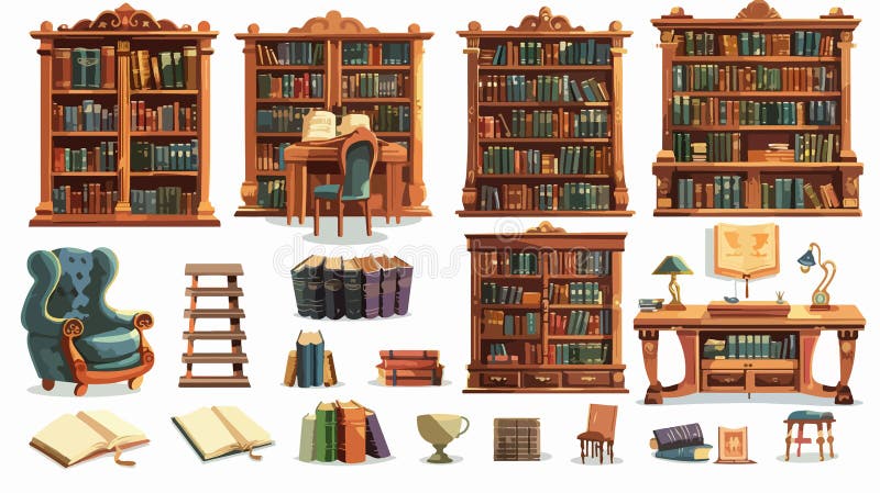 Study in a Library Cartoon Vector Illustration Stock Vector ...