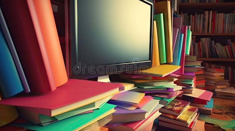 Study in the Library Concept or Home Learning. Close Up of Computer ...