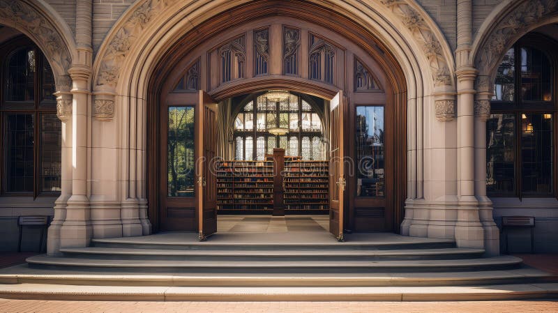 Study library entrance stock illustration. Illustration of browsing ...