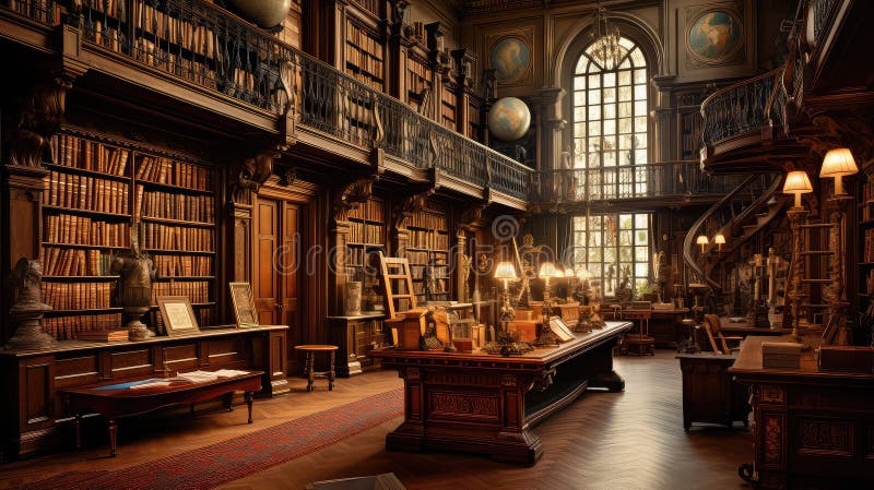 Study library hall stock illustration. Illustration of shelves - 307659526