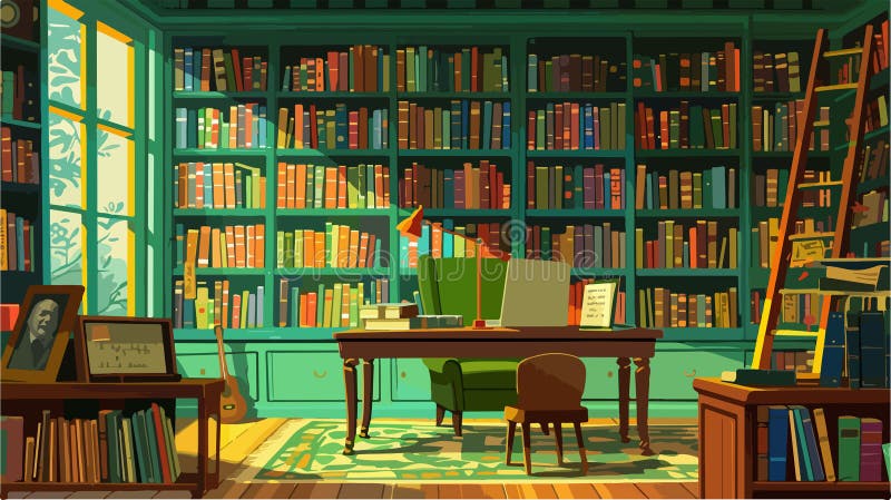 Study in a Library Cartoon Vector Illustration Stock Vector ...