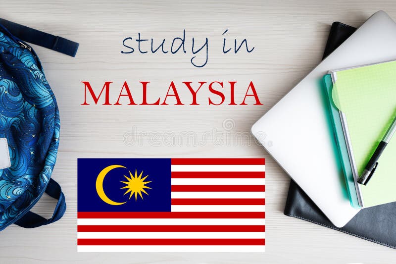 Study in Malaysia. Background with Notepad, Laptop and Backpack Stock ...