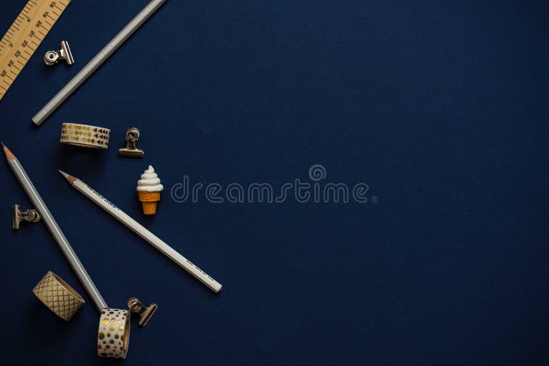 STUDY MATERIALS on a DEEP BLUE BACKGROUND Stock Image - Image of ...