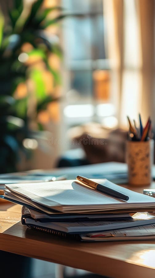 Study Materials and Open Notebook on a Wooden Table, Soft Lighting and ...