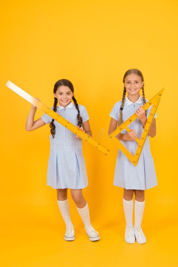 Study Math. School Students Study Math. Pupil School Girls Rulers ...