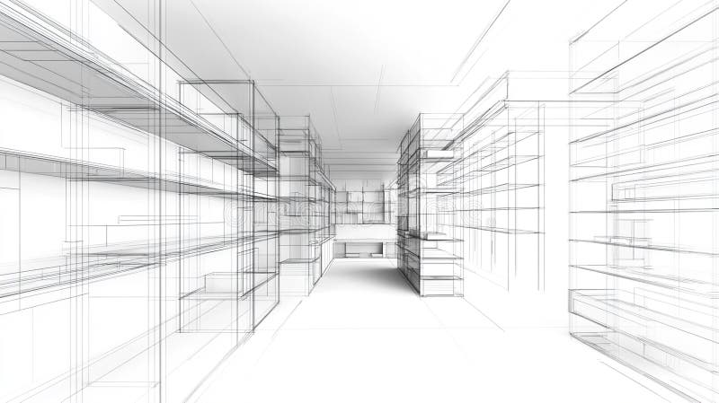 Study Office Plan Sketch 3D Drawing Stock Illustration - Illustration ...