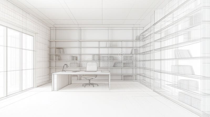Study Office Plan Sketch 3D Drawing Stock Illustration - Illustration ...