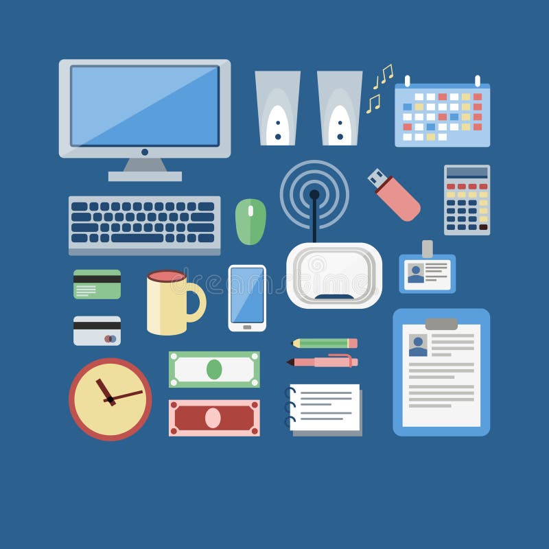 Study, Office Working and Freelance Icons Set. Stock Vector ...