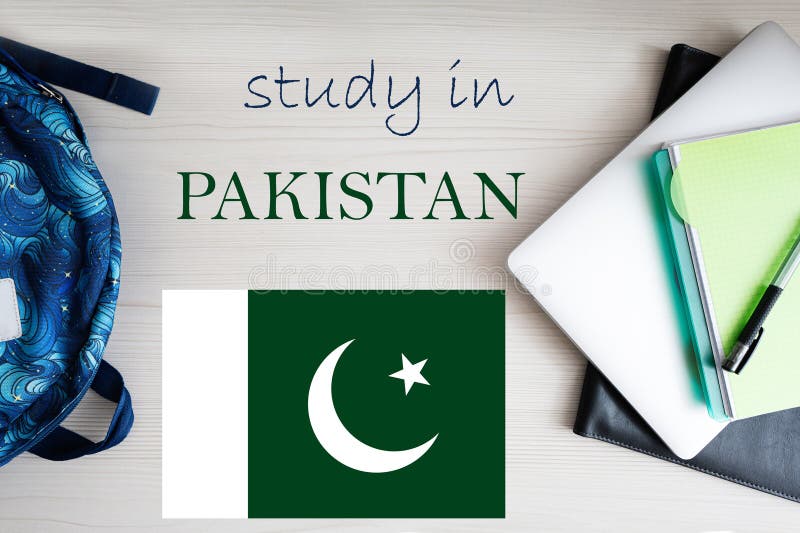 Study in Pakistan. Background with Notepad, Laptop and Backpack Stock ...