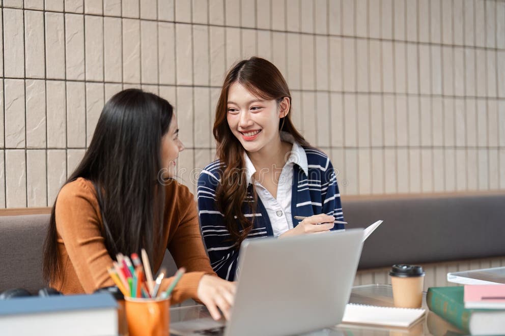 Study Partnership and Connectedness. Friends Working Together, Sharing Knowledge and Ideas at a ...