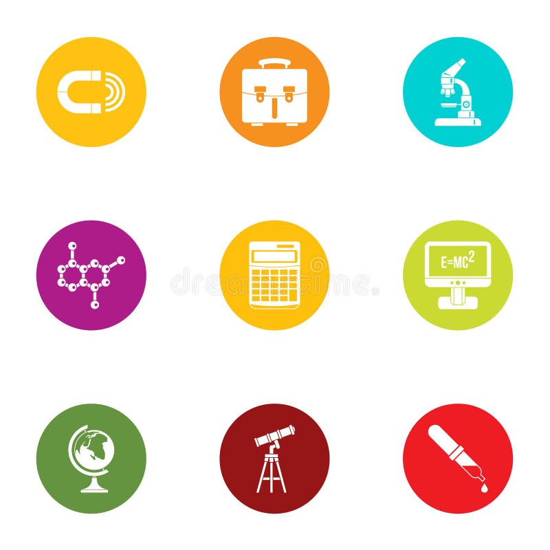 Study of the Planet Icons Set, Flat Style Stock Vector - Illustration ...