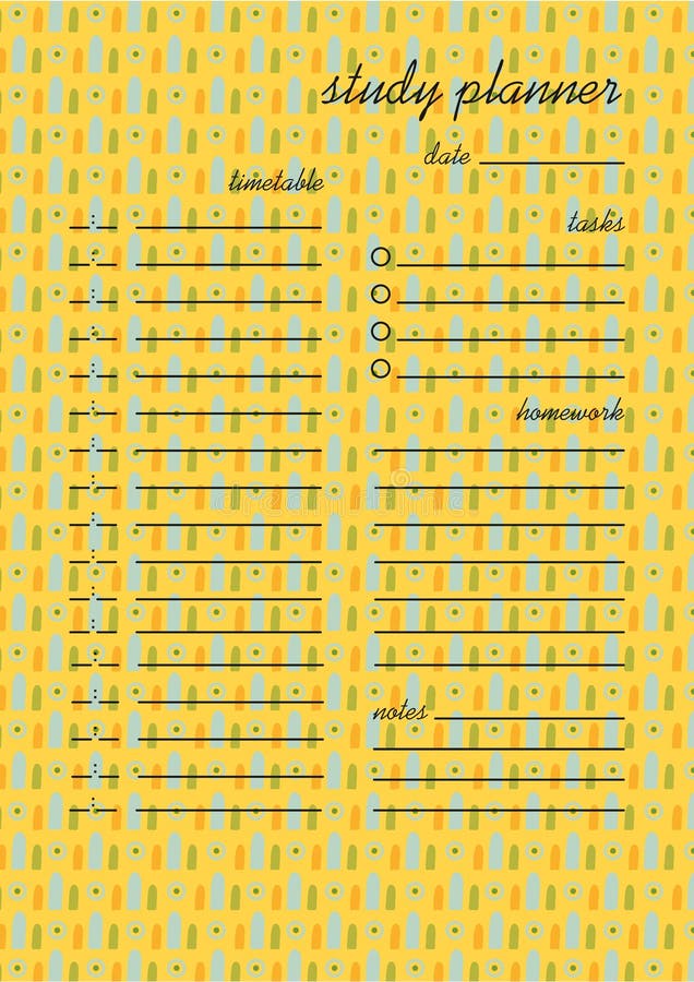 Study Planner Colorful Page. Categories of Notes. Vector Pattern Doodle ...