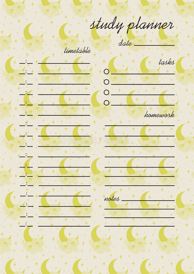 Study Planner Floral Design Categories of Notes. Vector Pattern with ...