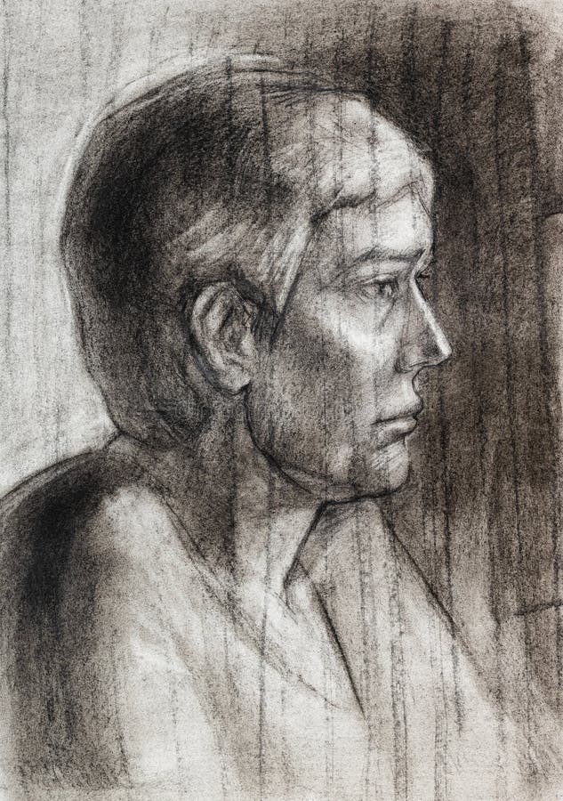 Study Portrait of Man Hand-drawn by Charcoal Stock Illustration ...