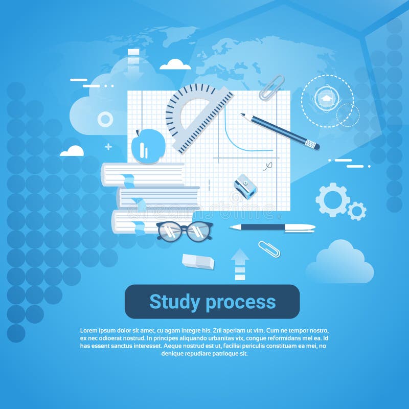 Study Process Web Banner with Copy Space on Blue Background Stock ...