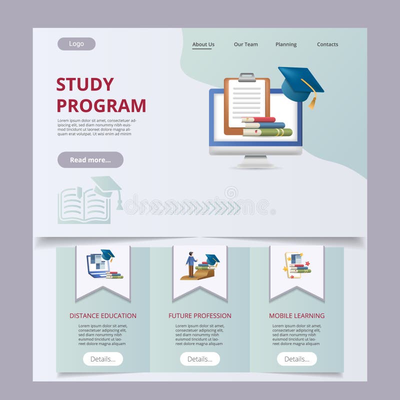 Study Program Flat Landing Page Website Template. Distance Education ...