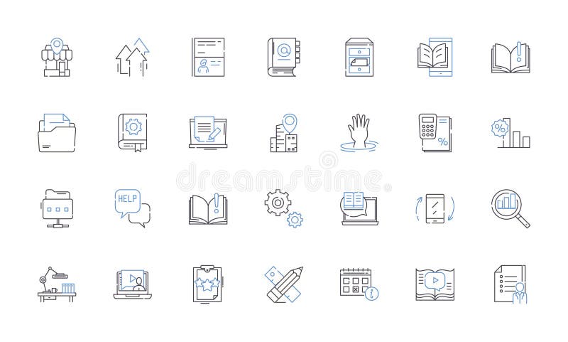 Study Props Line Icons Collection. Notebook, Pencil, Highlighter ...