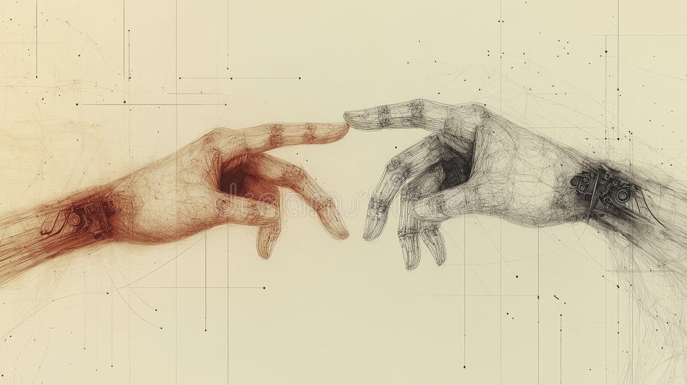 Study of a Robotic Hands Seen from the Side, Pointing Finger. Drawing ...