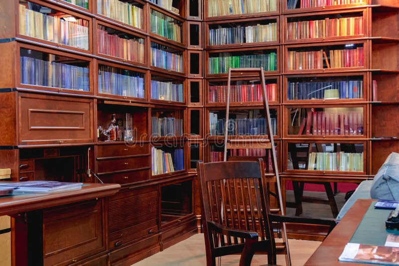 Study Room with Bookcases in Brown Style Editorial Photography - Image ...