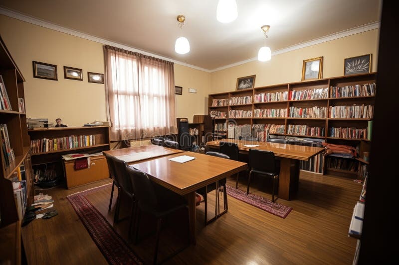 Study Room, with Books and Notebooks on Tables, and Laptop in Use Stock ...