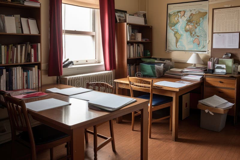 Study Room, with Books and Notebooks on Tables, and Laptop in Use Stock ...