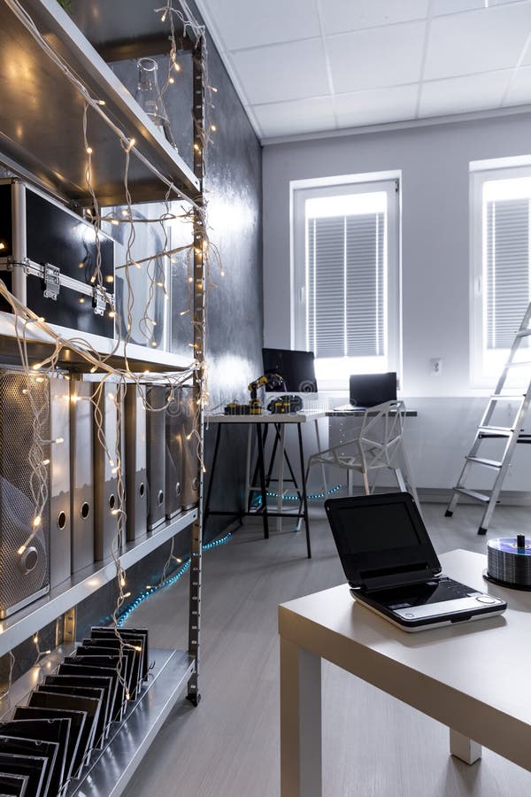 Study room in grey idea stock image. Image of office - 76480671