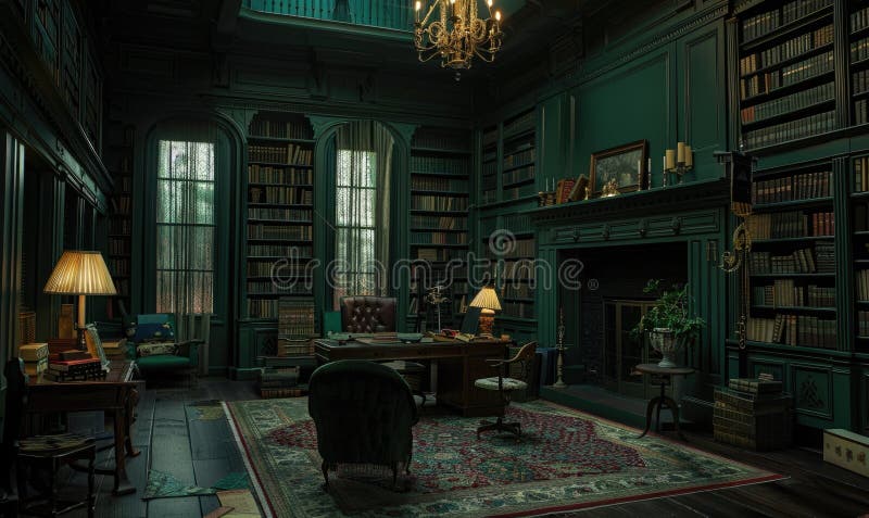 Study Room in a Historic Library with Dark Green Walls Stock Photo ...