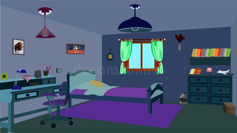 Study Room Inside Night View Vector Interior Illustration. Stock Vector ...