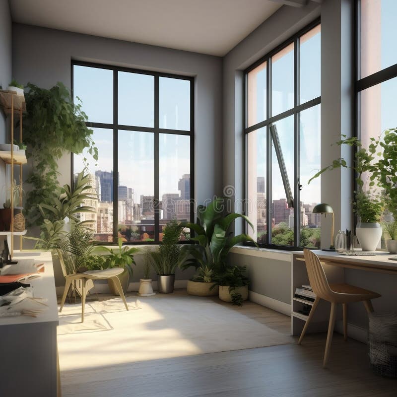 Study Room Perspective in Modernist Interior Design. Generative AI ...